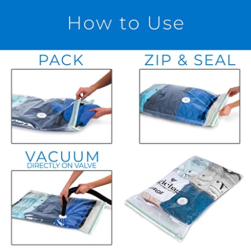 MagicBag Smart Design Instant Space Saver Storage - Flat Large - Set of 6 Bags Total - Airtight Double Zipper - Vacuum Seal - Clothing, Pillows - Home Organization