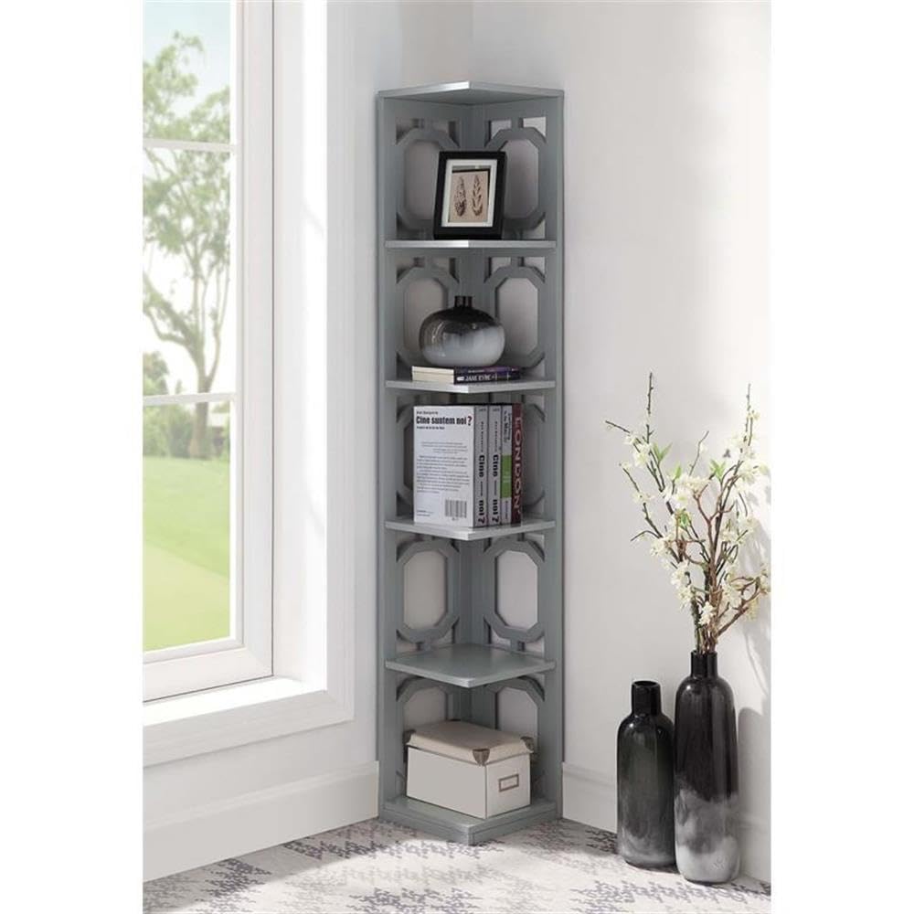 Convenience Concepts Omega 5 Tier Corner Bookcase, Gray