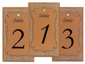 summer-ray handmade table number kraft-burlap-kraft triple layer wine bottle table number hang tags for rustic weddings (number 1 to 15)