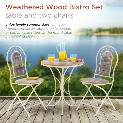 Alpine Corporation Indoor/Outdoor 3-Piece Wood and Metal Bistro Set Table and Folding Chairs Patio Seating