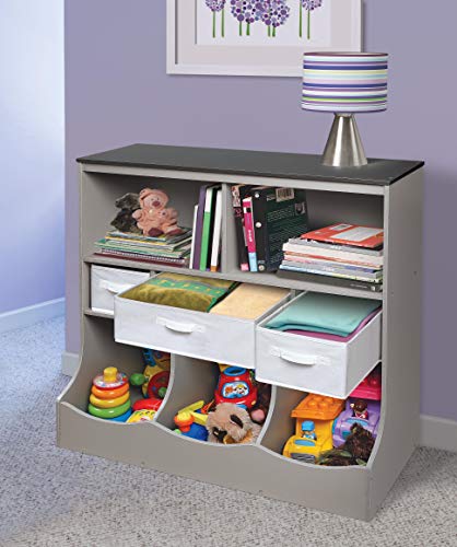 Badger Basket Combo Bin Toy Storage Unit and Book Shelf for Kids with 3 Baskets - Woodgrain/Gray