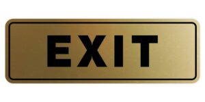 all quality standard exit wall or door sign | durable plastic and easy installation | double-sided foam adhesive tape - brushed gold - medium (1 pack)