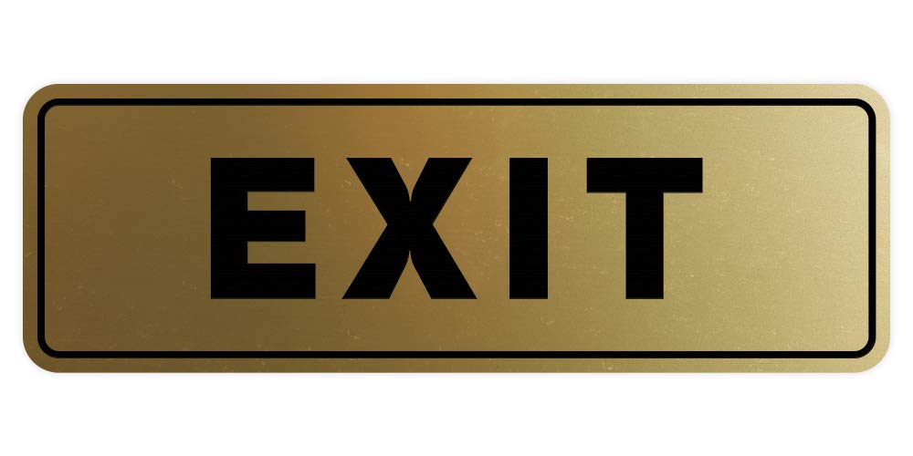 All Quality Standard Exit Wall or Door Sign | Durable Plastic and Easy Installation | Double-Sided Foam Adhesive Tape - Brushed Gold - Medium (1 Pack)