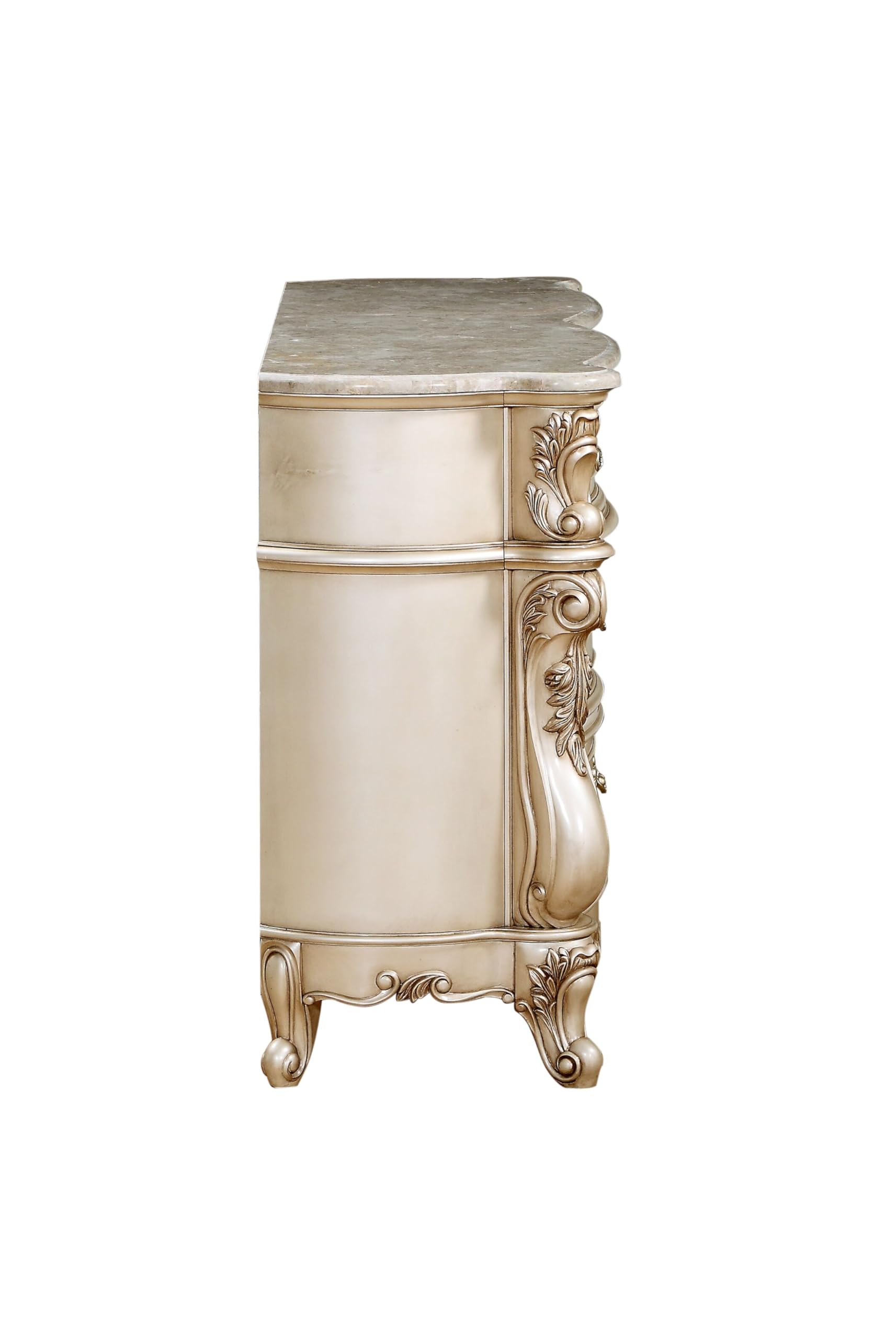 Acme Gorsedd 6-Drawer Wooden Dresser with Marble Top in Golden Ivory