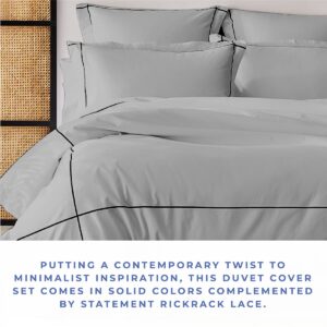 Kotton Culture 3 Piece Luxe Geo Geometric Duvet Cover Set with Zipper Closure & Corner Ties 100% Egyptian Cotton Plush Modern 600 Thread Count (Silver, King)