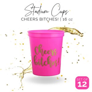 Cheers Bitches! Bachelorette Cups Set of 12 - Girls Night Decorations for Adults, Girls Weekend Cups, Bitch Cup, Bachelorette Party Cups, Bridal Party Cups, Birthday Squad Cups, Bridal Shower Cups