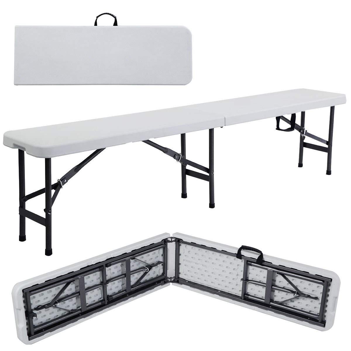 Ontario Furniture- White Plastic Folding Portable Bench for Indoor, Outdoor Picnic Bench, 6 (6 Feet (3 Legged))