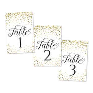 hadley designs gold table numbers 1-20, wedding table numbers, table numbers for wedding reception centerpiece, black and gold table numbers, double sided table number cards - 4 x 6 inches