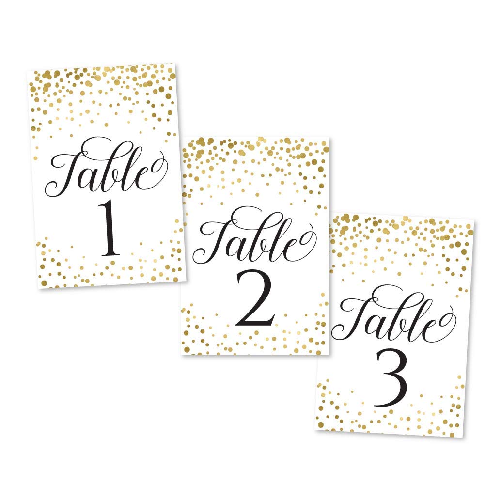 Hadley Designs Gold Table Numbers 1-20, Wedding Table Numbers, Table Numbers for Wedding Reception Centerpiece, Black and Gold table numbers, Double Sided Table Number Cards - 4 x 6 Inches