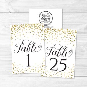 Hadley Designs Gold Table Numbers 1-20, Wedding Table Numbers, Table Numbers for Wedding Reception Centerpiece, Black and Gold table numbers, Double Sided Table Number Cards - 4 x 6 Inches