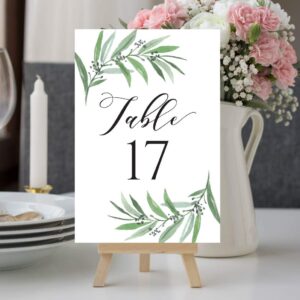 1-25 Greenery Eucalyptus Table Number Double Sided Signs For Wedding Reception, Restaurant Birthday Party Calligraphy Printed Numbered Card Centerpiece Decoration Setting Reusable Frame Stand 4x6 Size