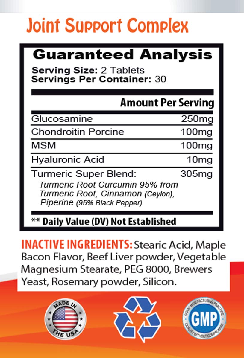 MY LUCKY PETS LLC Dog Joint Powder Supplement - Joint Health for Dogs - with Turmeric MSM and More - Support Healthy Cartilage - Dog msm glucosamine chondroitin - 60 Tablets (1 Bottle)