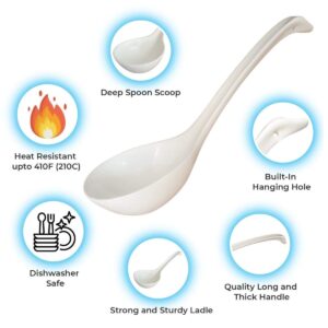 LeBlue 1-Pack Asian Chinese Reusable Dishwasher Microwave Safe 10.6" Big Henry Serving Soup Spoons Ladle, White Bone China Porcelain Ceramics