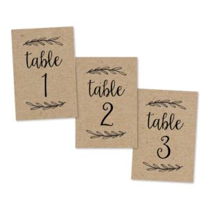 1-25 rustic kraft table number double sided signs for wedding reception, restaurant, birthday party event calligraphy printed numbered card centerpiece decoration setting reusable frame stand 4x6 size