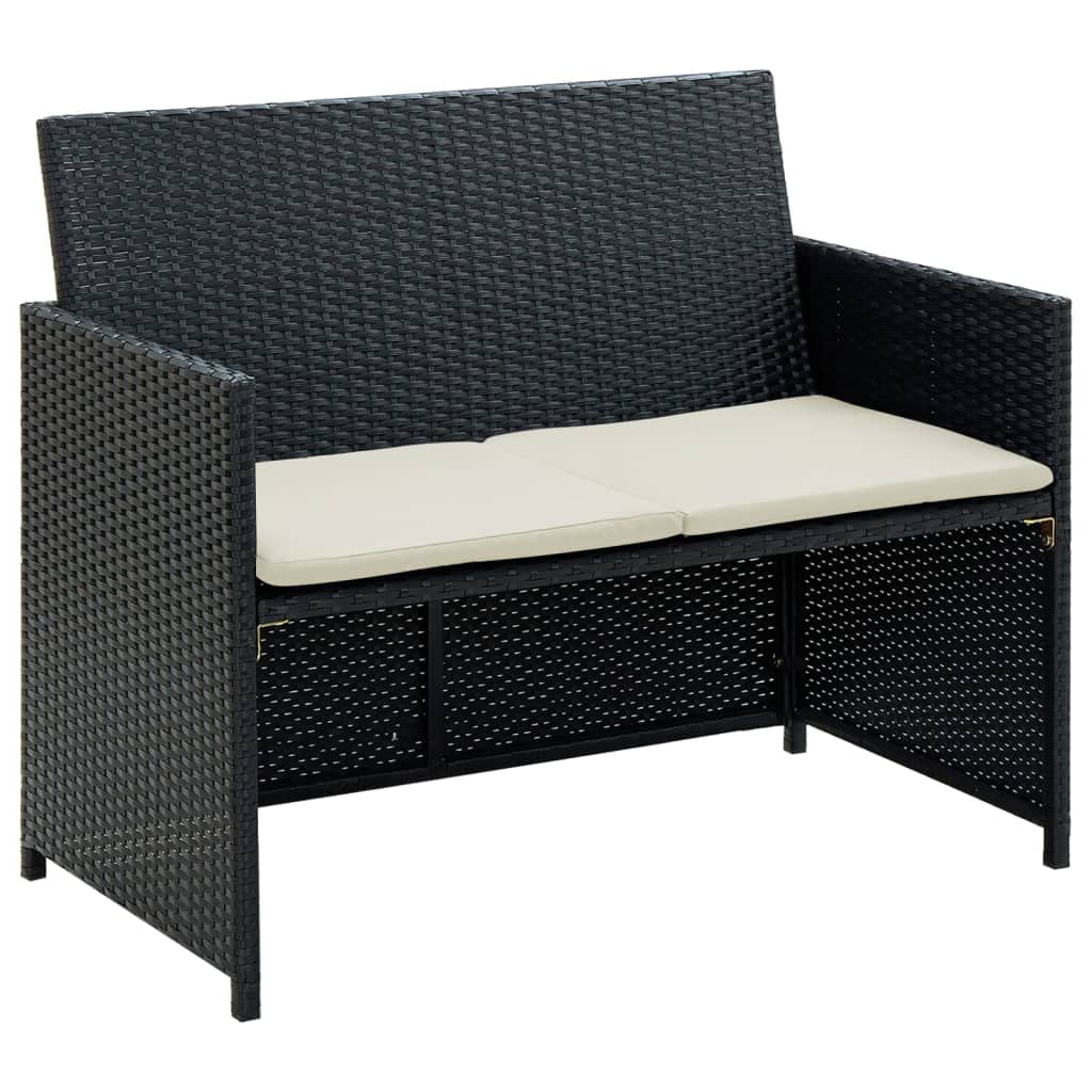 vidaXL Black 2-Seater Patio Sofa with Cushions - Weatherproof Poly Rattan Garden Seating Furniture with Removable Cushions - Outdoor Comfortable and Stylish