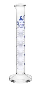 eisco graduated cylinder, 25ml - class a tolerance ±0.25ml - round base - blue graduations - borosilicate 3.3 glass