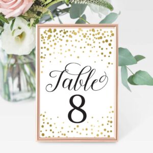 Hadley Designs Gold Table Numbers 1-20, Wedding Table Numbers, Table Numbers for Wedding Reception Centerpiece, Black and Gold table numbers, Double Sided Table Number Cards - 4 x 6 Inches