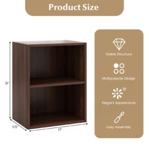 Giantex Bookshelf and Bookcase 2-Layer Storage Shelf w/Large-Capacity Open Storage Space, MDF P2 Veneer, for Living Room Bedroom Study Office Multi-Functional Furniture Display Cabinet (Walnut, 1)