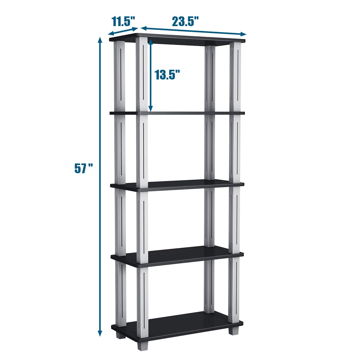 Tangkula 57" Storage Shelves, Space-Saving 5-Tier Storage Rack Organizer Multi-Use Shelving Unit for Home/Office/Dormitory/Garage/Warehouse (Black)