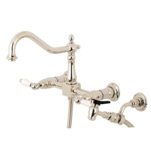 kingston brass ks1246plbs heritage bridge kitchen faucet, polished nickel