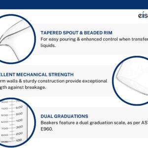 EISCO Beaker, 2000ml - ASTM - Low Form with Spout - Dual Scale, White Graduations - Borosilicate 3.3 Glass