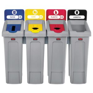 Rubbermaid 2007919 Slim Jim Recycling Station Kit, 92 gal, 4-Stream Landfill/Paper/Plastic/Cans