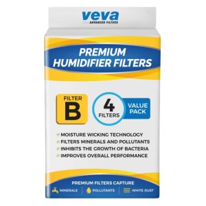 VEVA 4 Pack Premium Humidifier Filters Replacement for Holmes Filter B, HWF64, and Other Sunbeam Bionaire Cool Mist Humidifiers