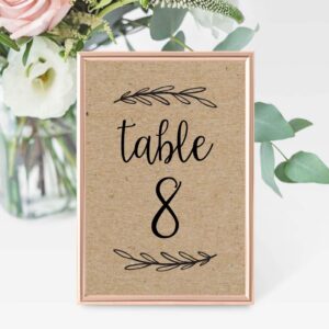 1-25 Rustic Kraft Table Number Double Sided Signs For Wedding Reception, Restaurant, Birthday Party Event Calligraphy Printed Numbered Card Centerpiece Decoration Setting Reusable Frame Stand 4x6 Size