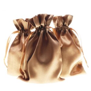 knitial 4" x 6" old gold satin gift bags, jewelry bags, wedding favor drawstring bags baby shower christmas gift bags 50 per pack