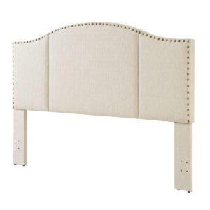 24KF Middle Century Linen Upholstered Tufted King Size Headboard with Antique Brass Nail Heads Trim King/California King headboard-Ivory