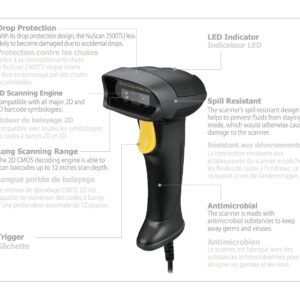 Adesso NuScan 2500CU Spill Resistant CCD Barcode Scanner - Reliable Data Collection, Superior Scanning Performance, Long Scanning Range, Windows & Mac Compatible, Drop Protection