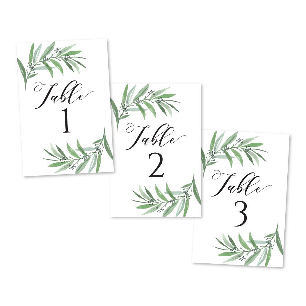 1-25 Greenery Eucalyptus Table Number Double Sided Signs For Wedding Reception, Restaurant Birthday Party Calligraphy Printed Numbered Card Centerpiece Decoration Setting Reusable Frame Stand 4x6 Size