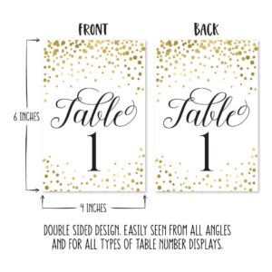 Hadley Designs Gold Table Numbers 1-20, Wedding Table Numbers, Table Numbers for Wedding Reception Centerpiece, Black and Gold table numbers, Double Sided Table Number Cards - 4 x 6 Inches