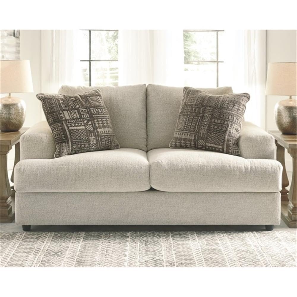 Signature Design by Ashley Soletren Contemporary Chenille Loveseat with 2 Accent Pillows, Off-White