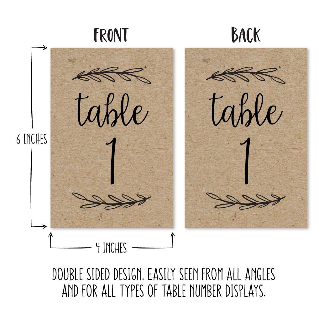 1-25 Rustic Kraft Table Number Double Sided Signs For Wedding Reception, Restaurant, Birthday Party Event Calligraphy Printed Numbered Card Centerpiece Decoration Setting Reusable Frame Stand 4x6 Size