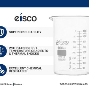 EISCO Beaker, 2000ml - ASTM - Low Form with Spout - Dual Scale, White Graduations - Borosilicate 3.3 Glass