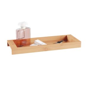 lavish home bamboo bathroom vanity tray-natural wood eco-friendly holder for towels, toiletries, cosmetics, decor and more-modern bath accessories