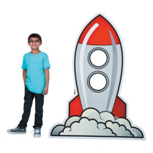 fun express cardboard rocket spaceship stand up - almost 5 feet tall - great for the classroom and vbs - vbs vacation bible school supplies/decor