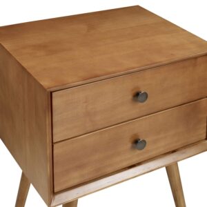 walker edison mid century modern wood nightstand side table bedroom storage drawer bedside end table, 2 drawer, caramel