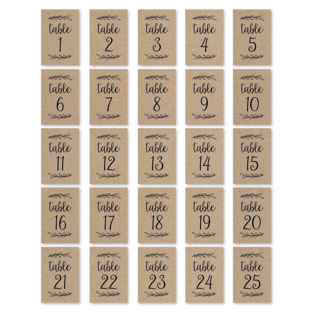 1-25 Rustic Kraft Table Number Double Sided Signs For Wedding Reception, Restaurant, Birthday Party Event Calligraphy Printed Numbered Card Centerpiece Decoration Setting Reusable Frame Stand 4x6 Size