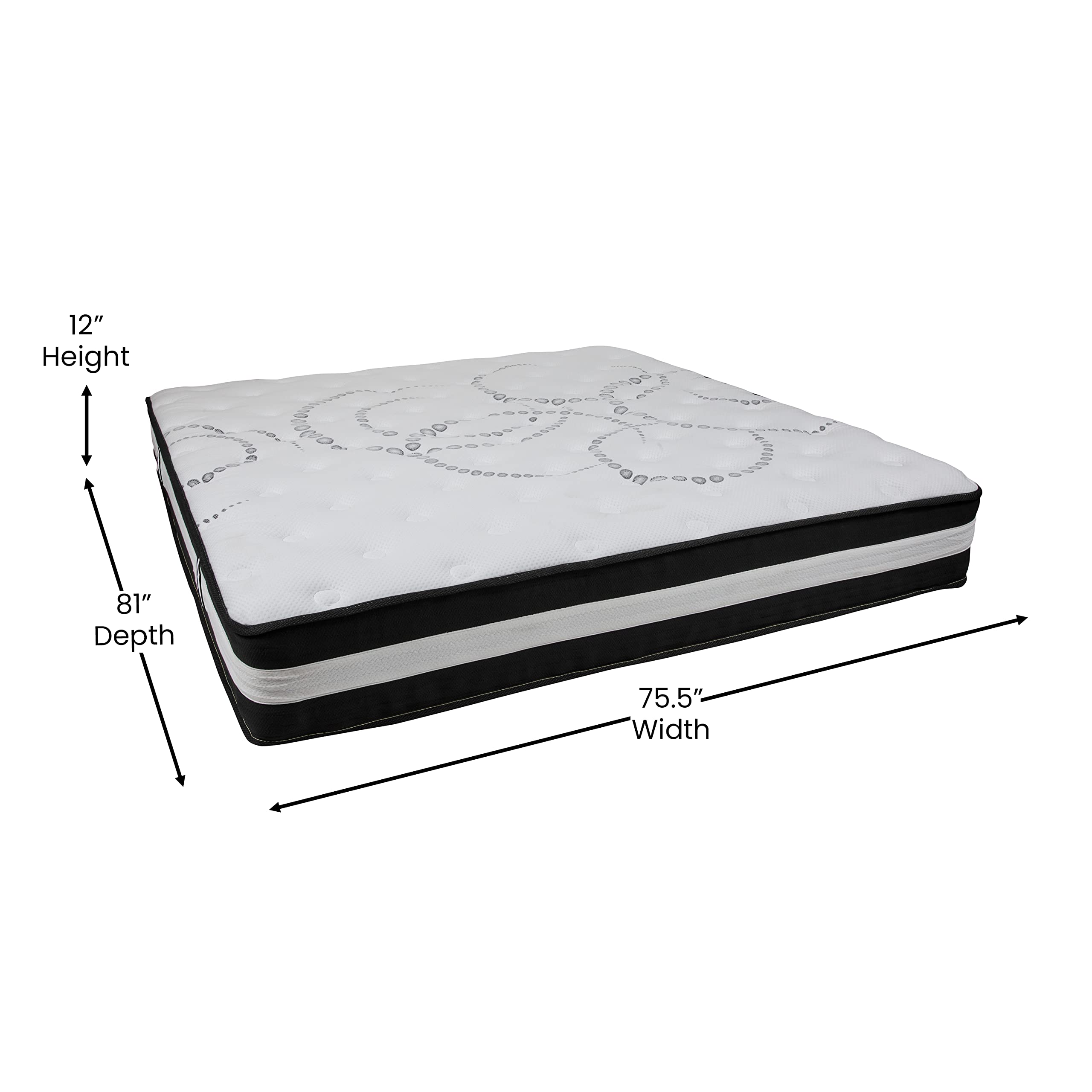 EMMA + OLIVER Astor 12 Inch CertiPUR-US Certified Hybrid Pocket Spring Mattress, King Mattress in a Box