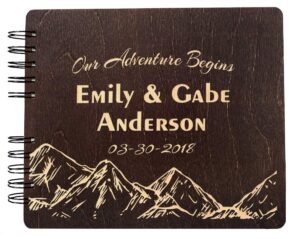 wooden guest book our adventure begins guestbook wedding sign in rustic bride groom registry album customize engraved (8.5"x7")