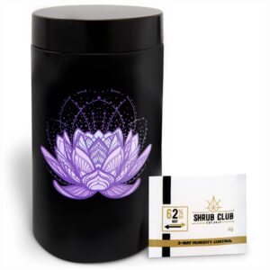 shrub club smellproof jar - includes airtight black glass herb storage jar with marker, odor-proof bag & humidity pack (lotus 250ml)