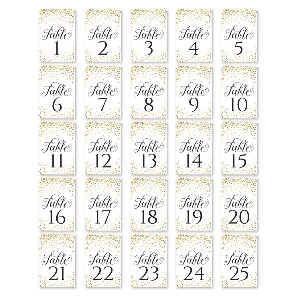 Hadley Designs Gold Table Numbers 1-20, Wedding Table Numbers, Table Numbers for Wedding Reception Centerpiece, Black and Gold table numbers, Double Sided Table Number Cards - 4 x 6 Inches