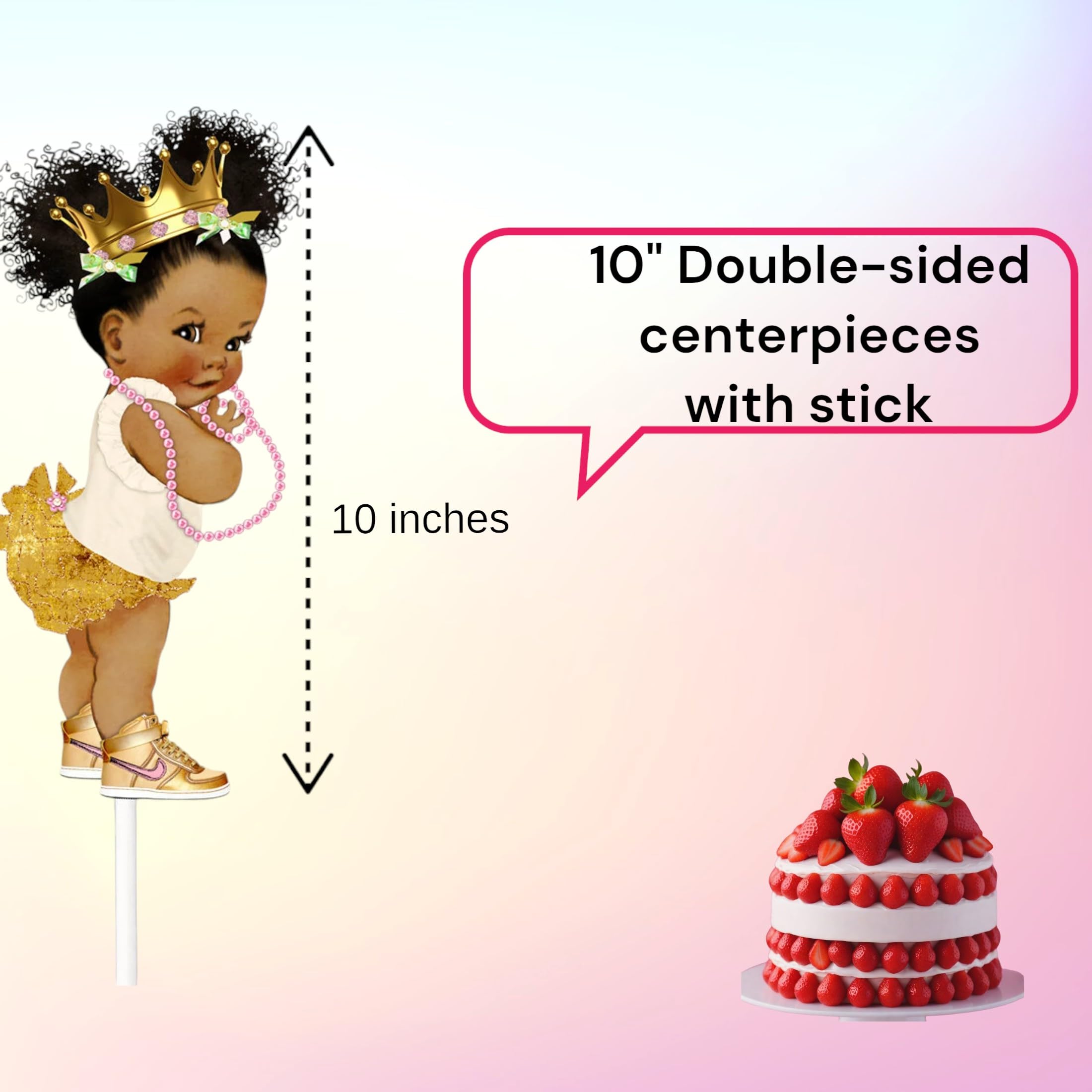 Little Gold Princess Table Decoration Centerpieces, Set of 3 African American Princess Royal Birthday Cake Centerpieces