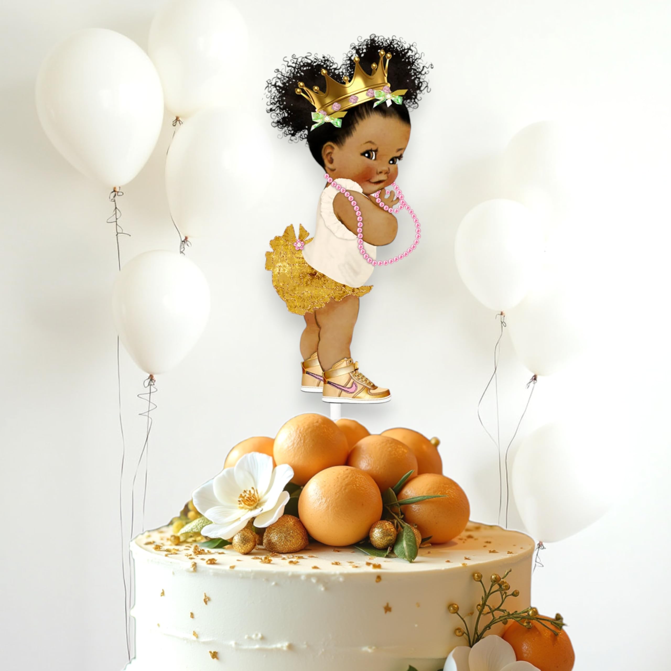 Little Gold Princess Table Decoration Centerpieces, Set of 3 African American Princess Royal Birthday Cake Centerpieces