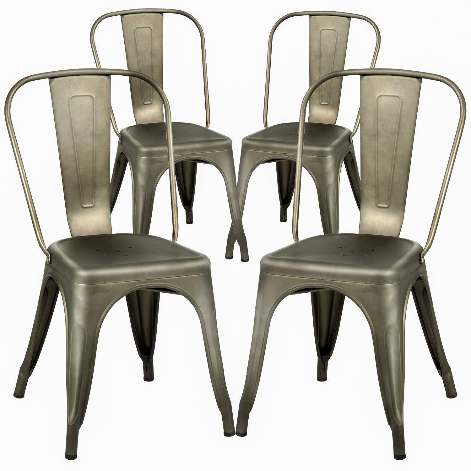 FDW Dining Chairs Set of 4 Metal Chairs Patio Chair Dining Room Kitchen Chair 18 Inches Seat Height Tolix Restaurant Chairs Trattoria Metal Indoor Outdoor Chairs Bar Stackable Chair