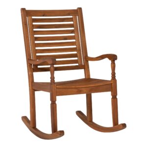 walker edison montego traditional acacia wood slat back patio rocking chair, 42 inch, white wash