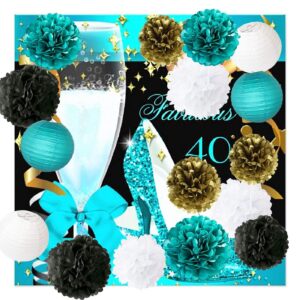 Turquoise Graduation Party Decorations 2024 White Teal Black Gold Party Decorations Paper Lanterns for Teal Theme Party Wedding, Teal Black Bridal Shower Decor Teal Baby Shower Teal Wedding Decoration