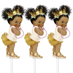 little gold princess table decoration centerpieces, set of 3 african american princess royal birthday cake centerpieces